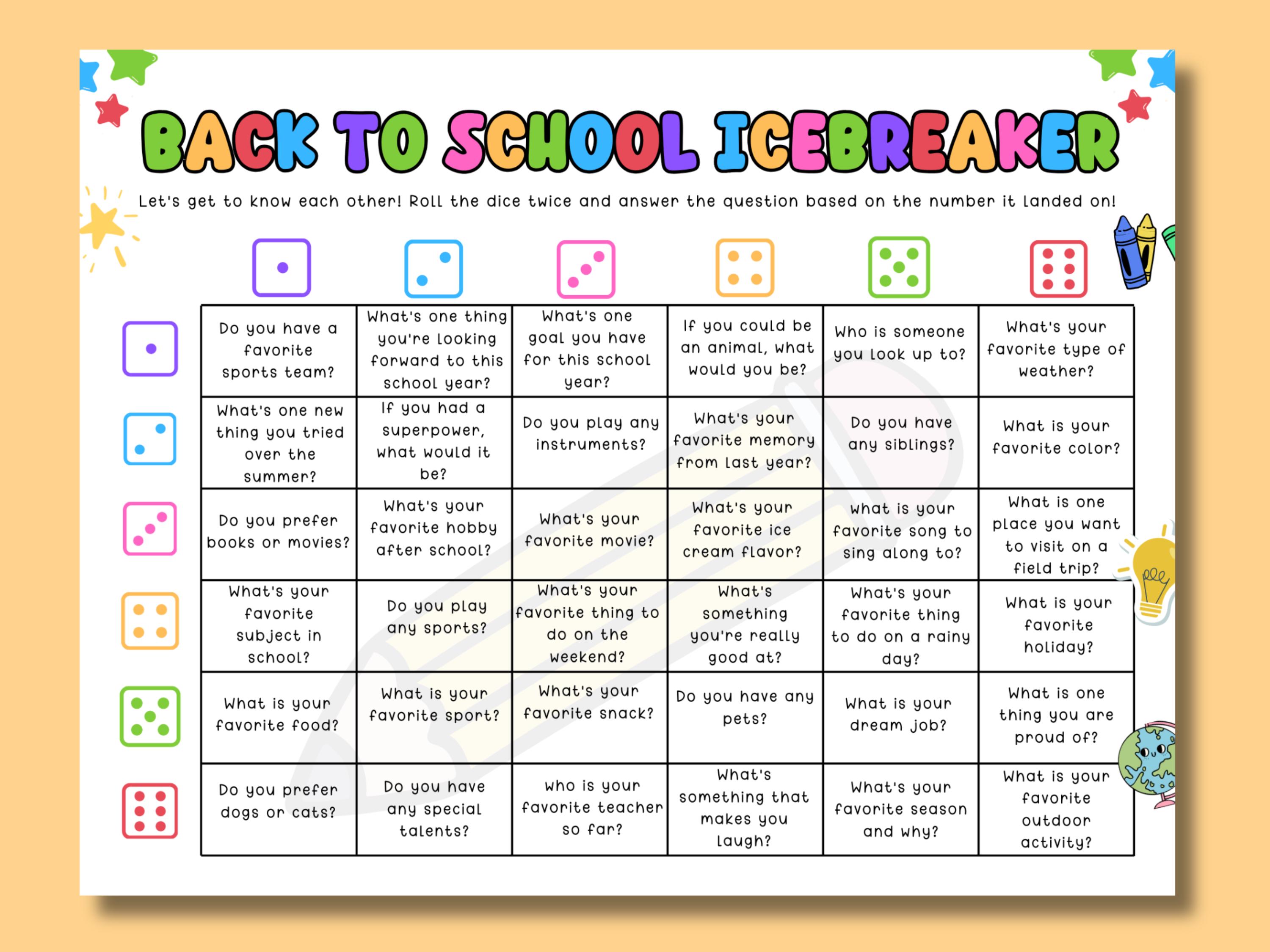 Back to School Icebreaker Activity, Classroom Icebreaker, Getting to ...