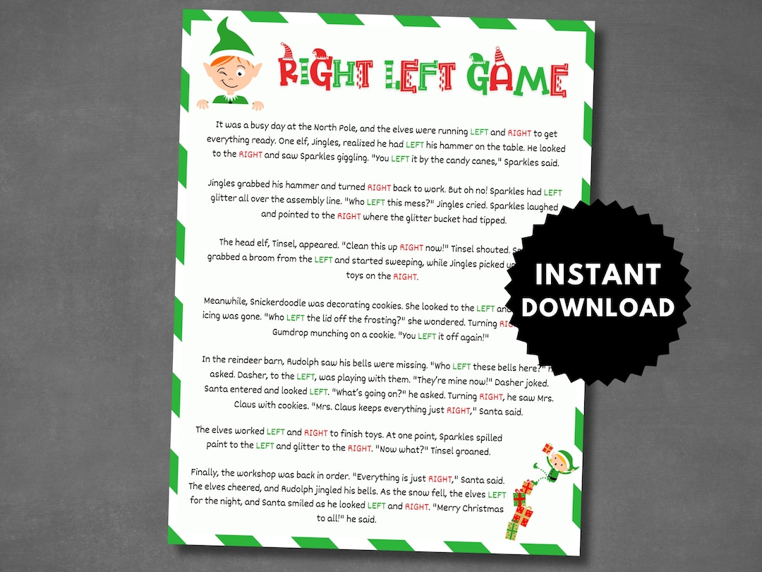 Elf Left Right Game, Christmas Left Right Game, Elf Story, Office ...