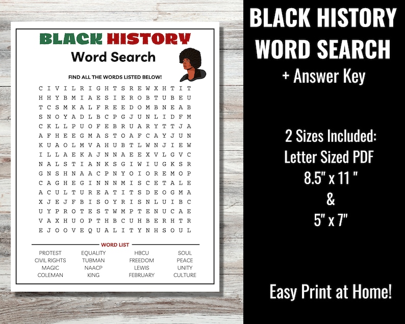 Black History Word Search, Black History Activity, Black History Month ...