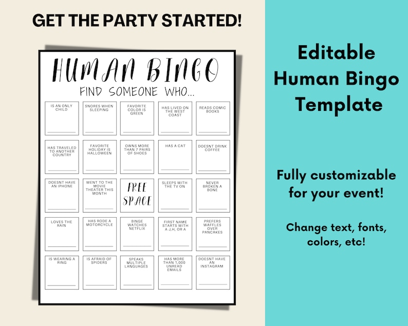 Human Bingo Template, Editable Get to Know You Bingo, Office Icebreaker ...