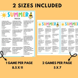 Summer Trivia, Summer Trivia Quiz, Printable Summer Games, Summer Party ...