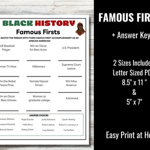 Famous Firsts Printable, Black History Game, Black History Month ...