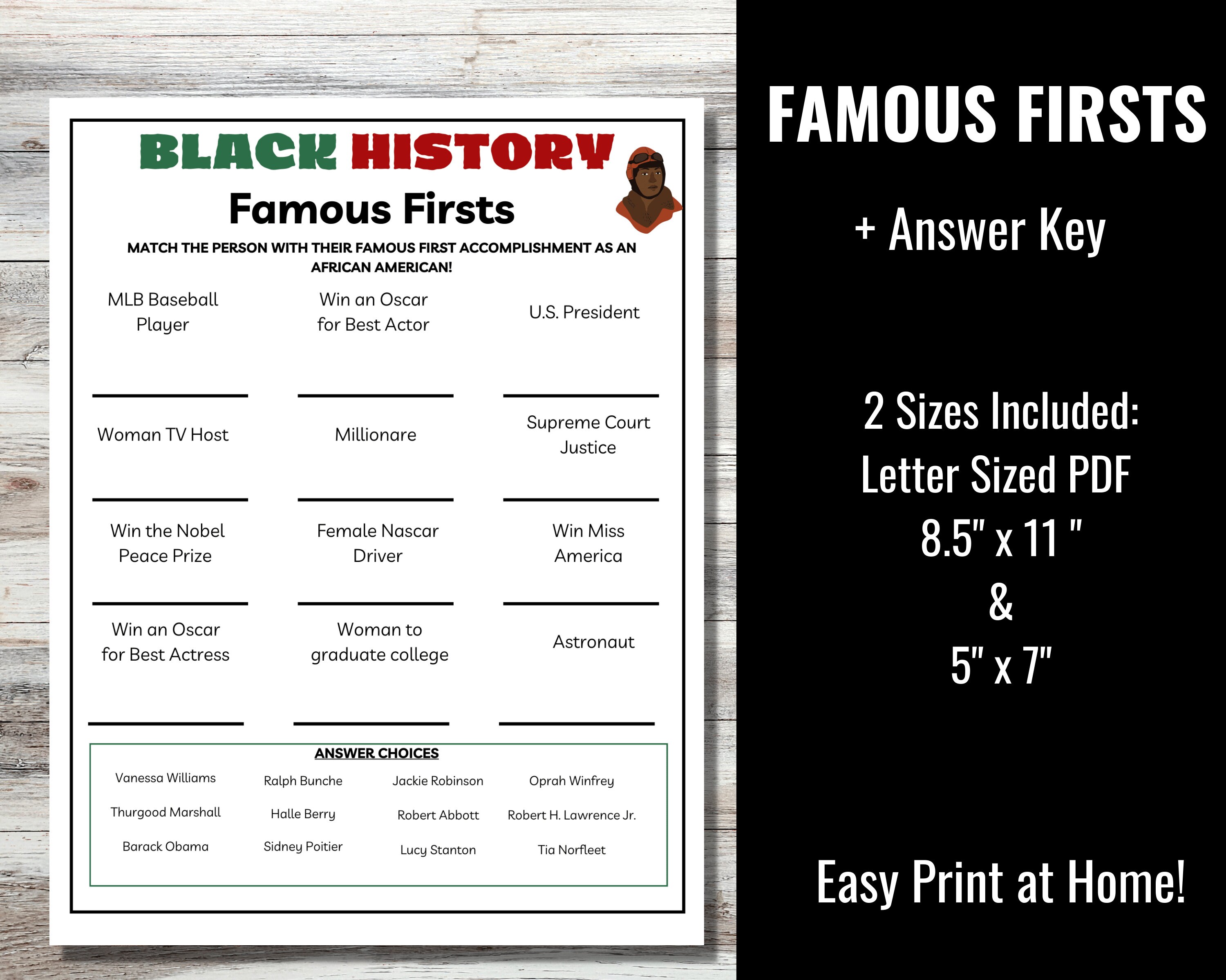 Famous Firsts Printable, Black History Game, Black History Month ...