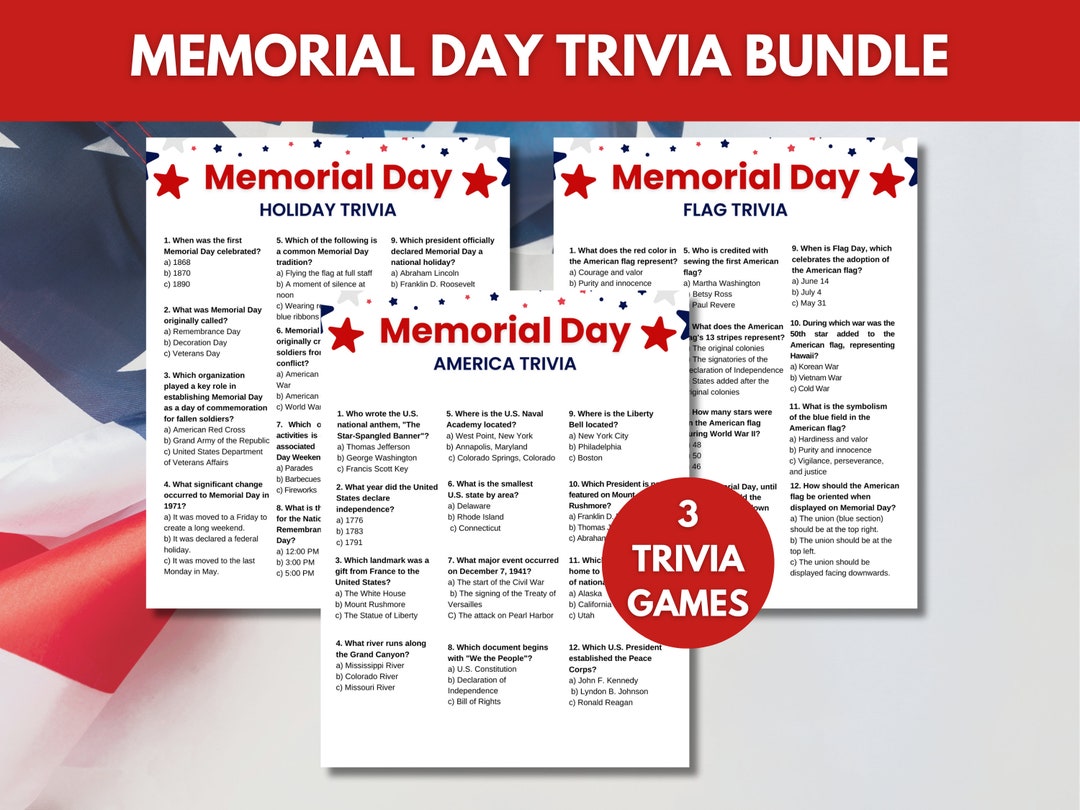 Memorial Day Trivia Bundle, America Trivia, Flag Trivia, BBQ Cookout ...