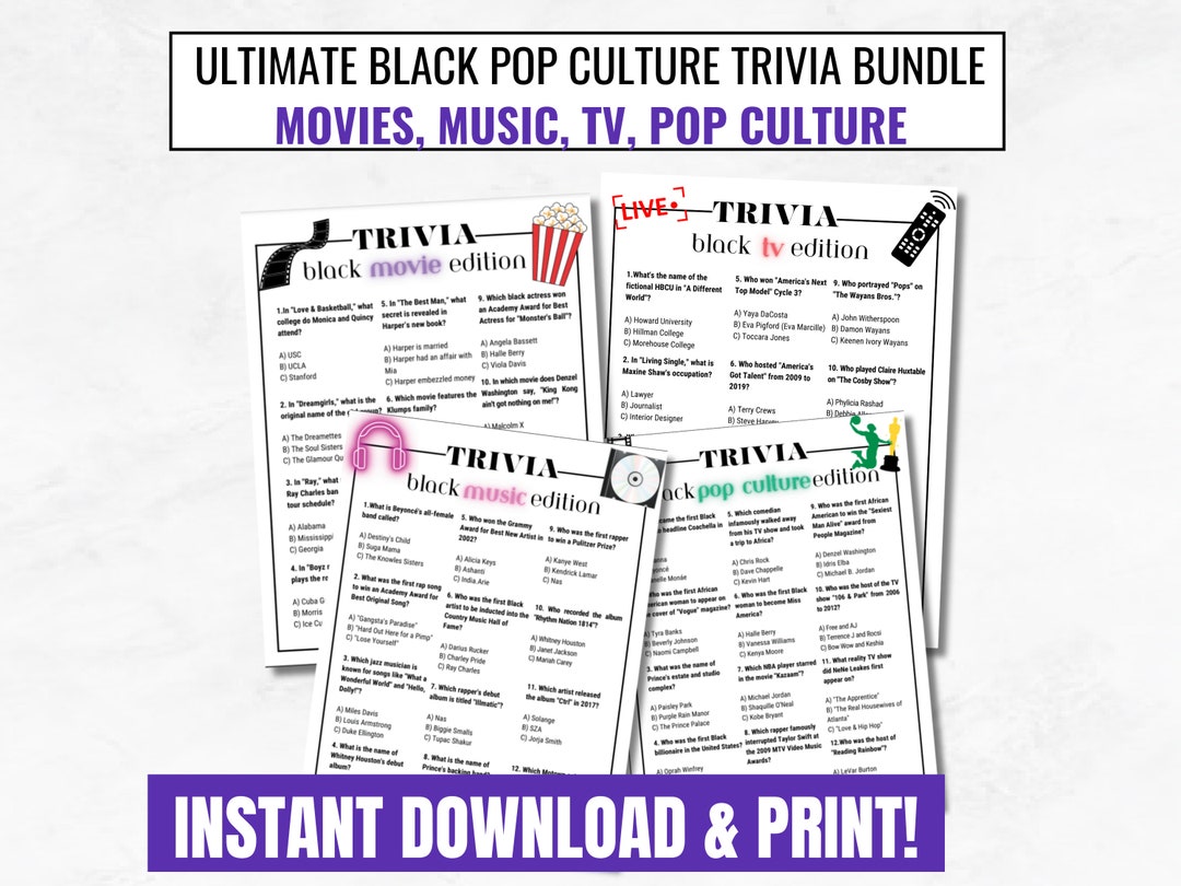 Black Pop Culture Trivia Bundle, Black Culture, Black Music, Black ...