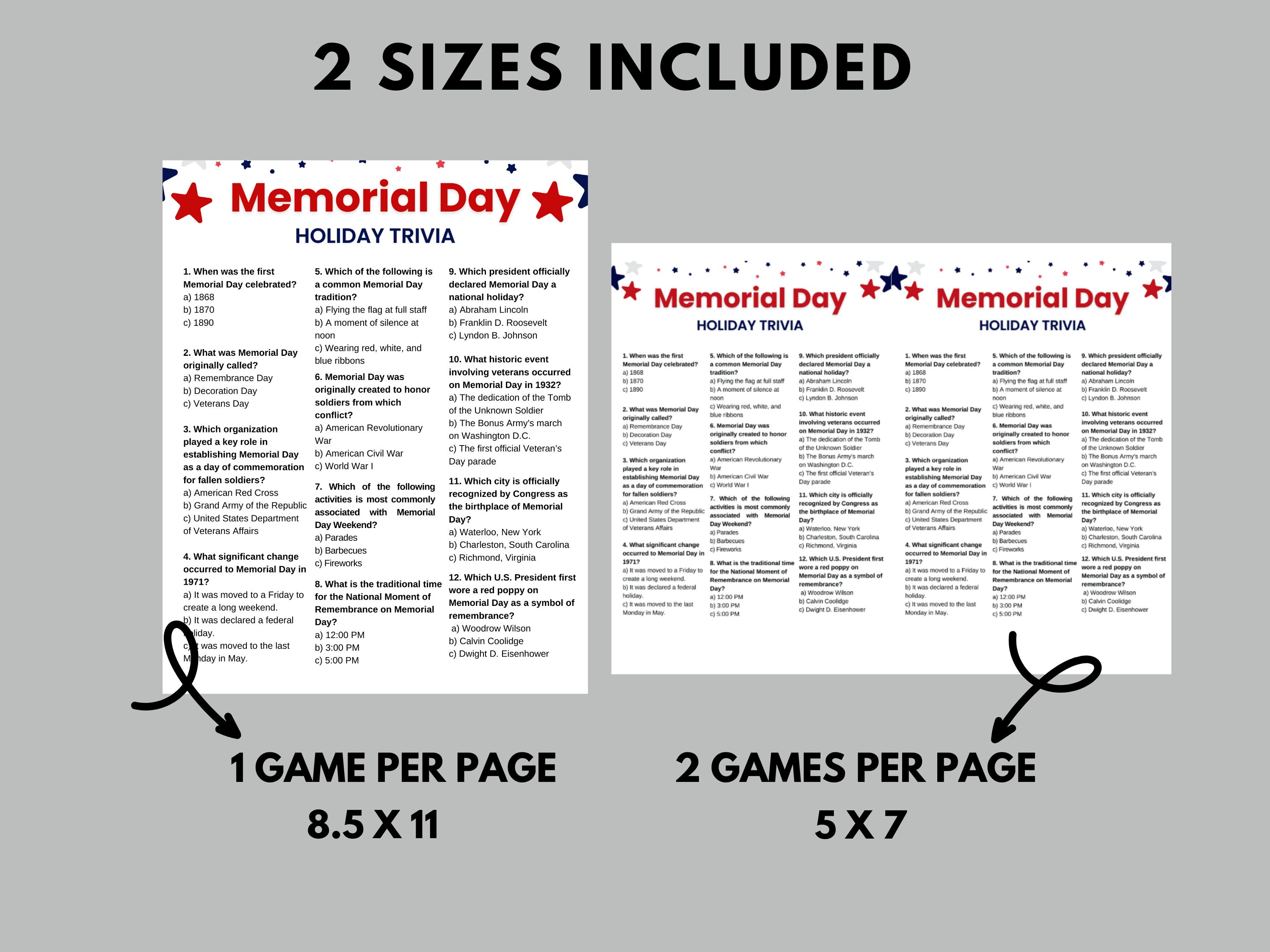 Memorial Day Trivia, Memorial Day Party Games, America Trivia, BBQ ...