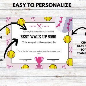 50 Editable Softball Awards Certificates, End of Season Softball ...