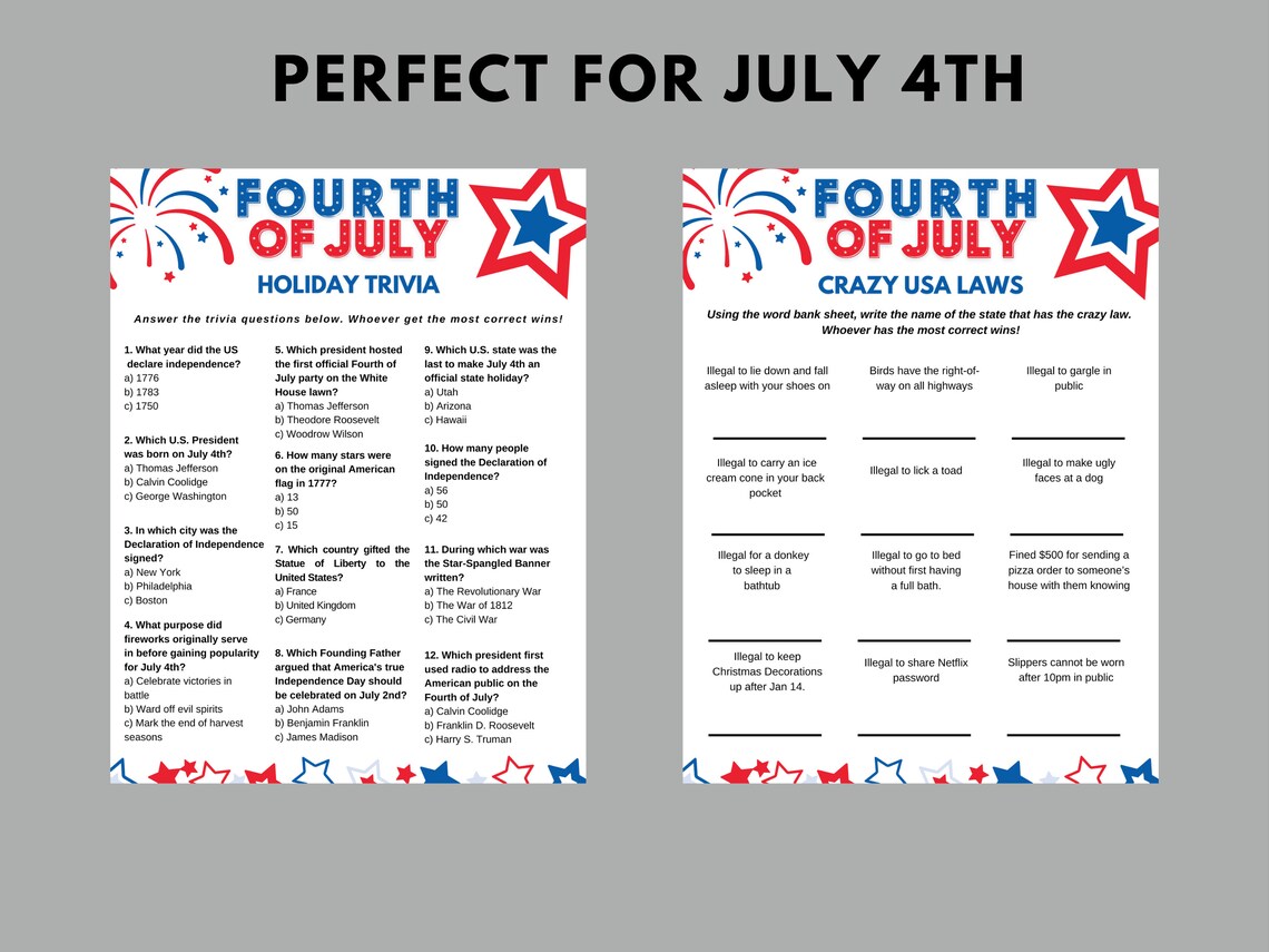 July 4th Trivia Games Bundle, 4th of July Activities, America Trivia ...