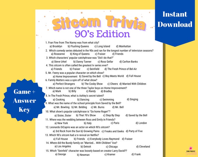 1990's Trivia 90s TV Sitcom Trivia EASY Nineties Television Trivia Back ...
