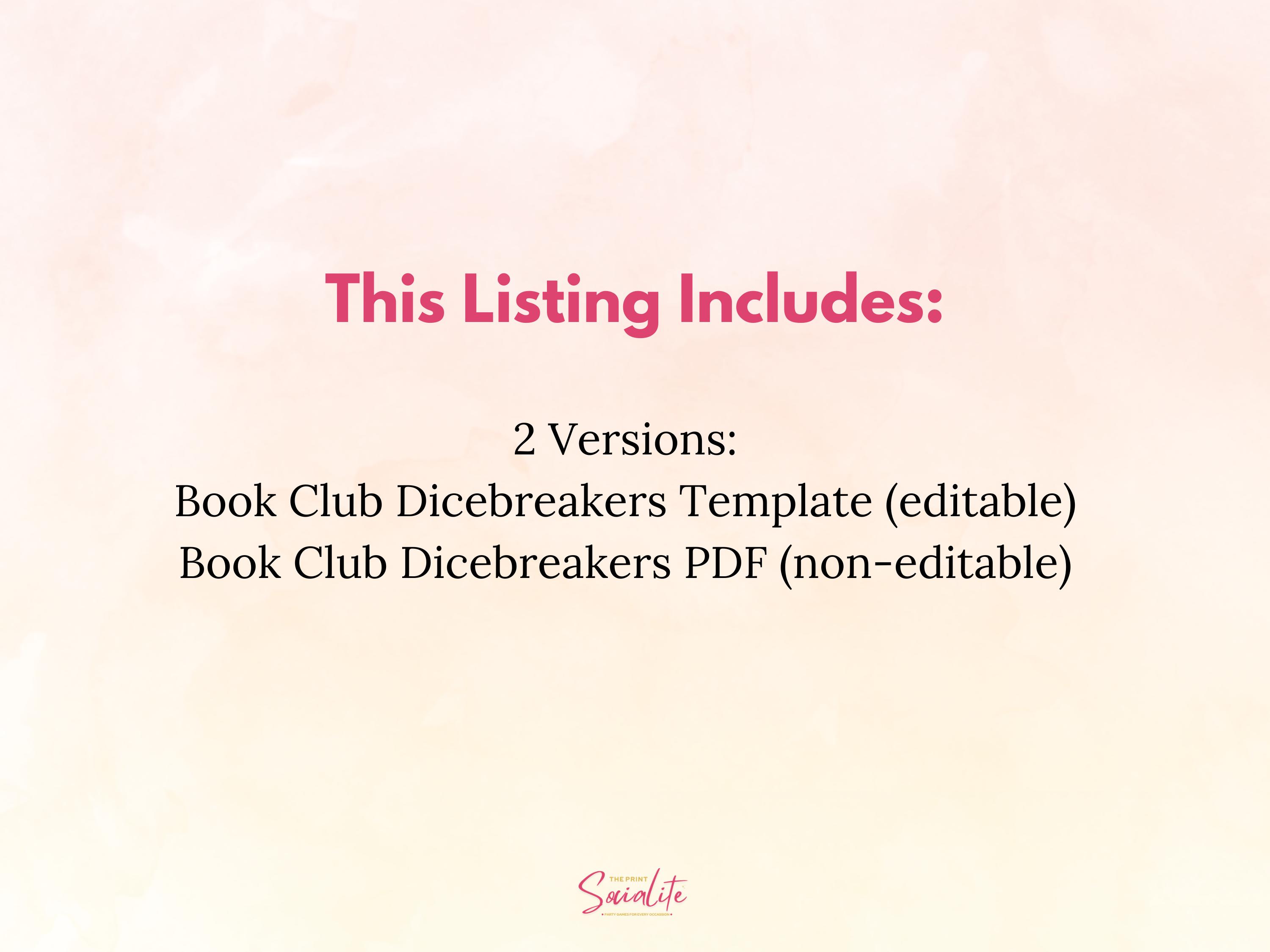 Editable Book Club Discussion Questions, Book Club Dice Game, Book Club ...