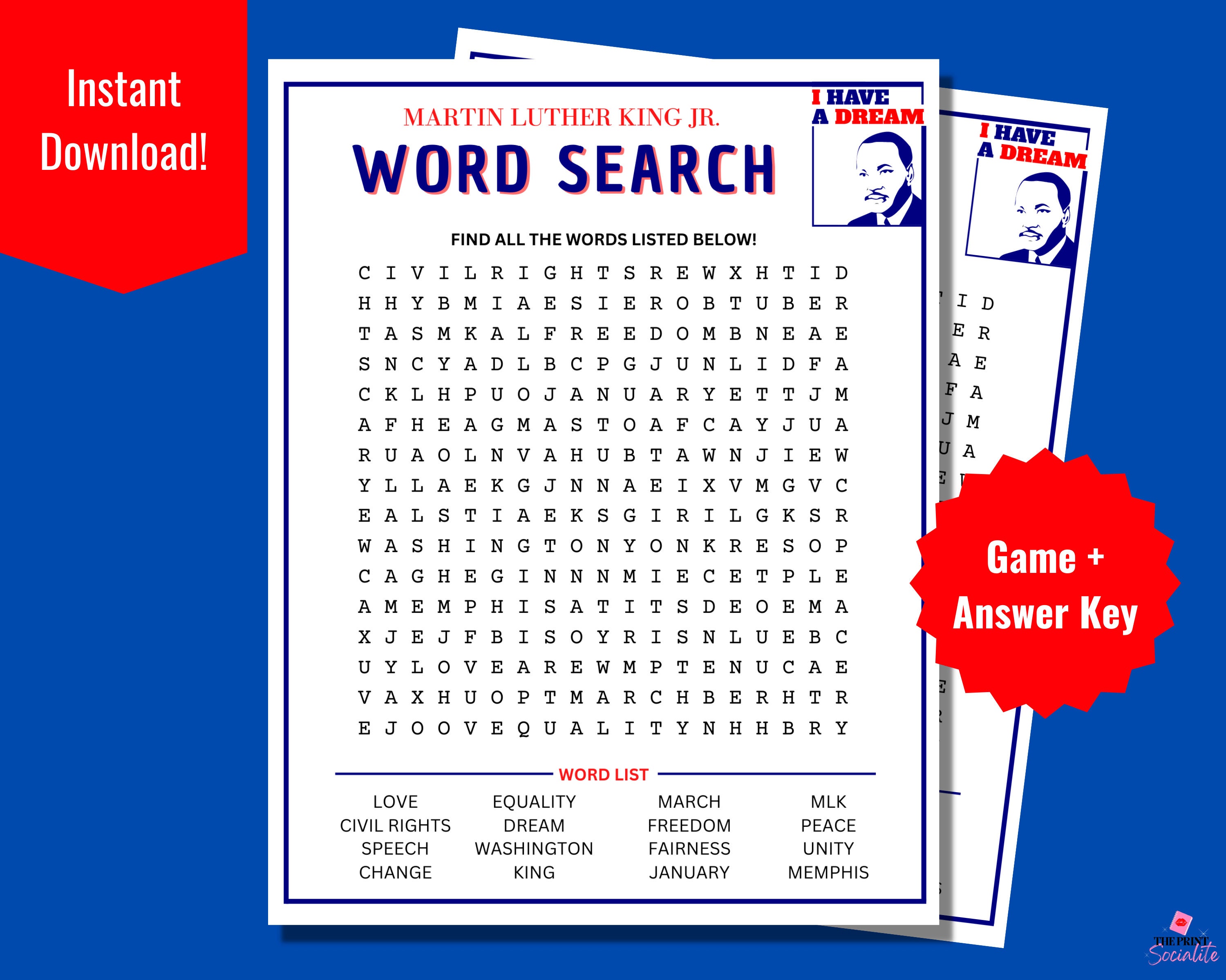 Martin Luther King Jr Word Search, MLK Jr Day Printable Game, Classroom ...
