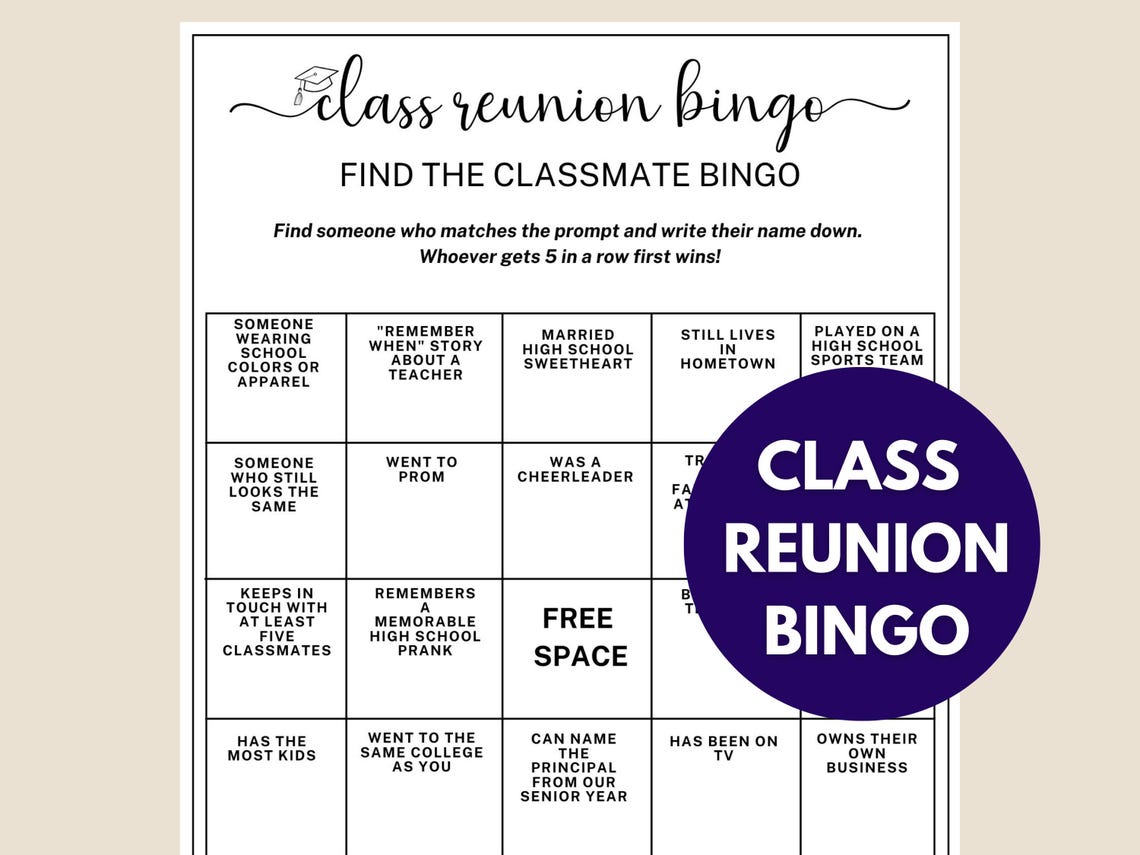 Class Reunion Bingo, Class Reunion Games, Class Reunion Icebreaker ...