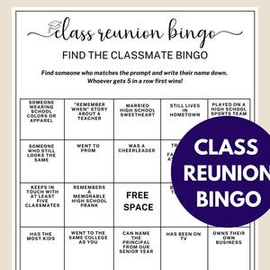 Class Reunion Bingo, Class Reunion Games, Class Reunion Icebreaker ...