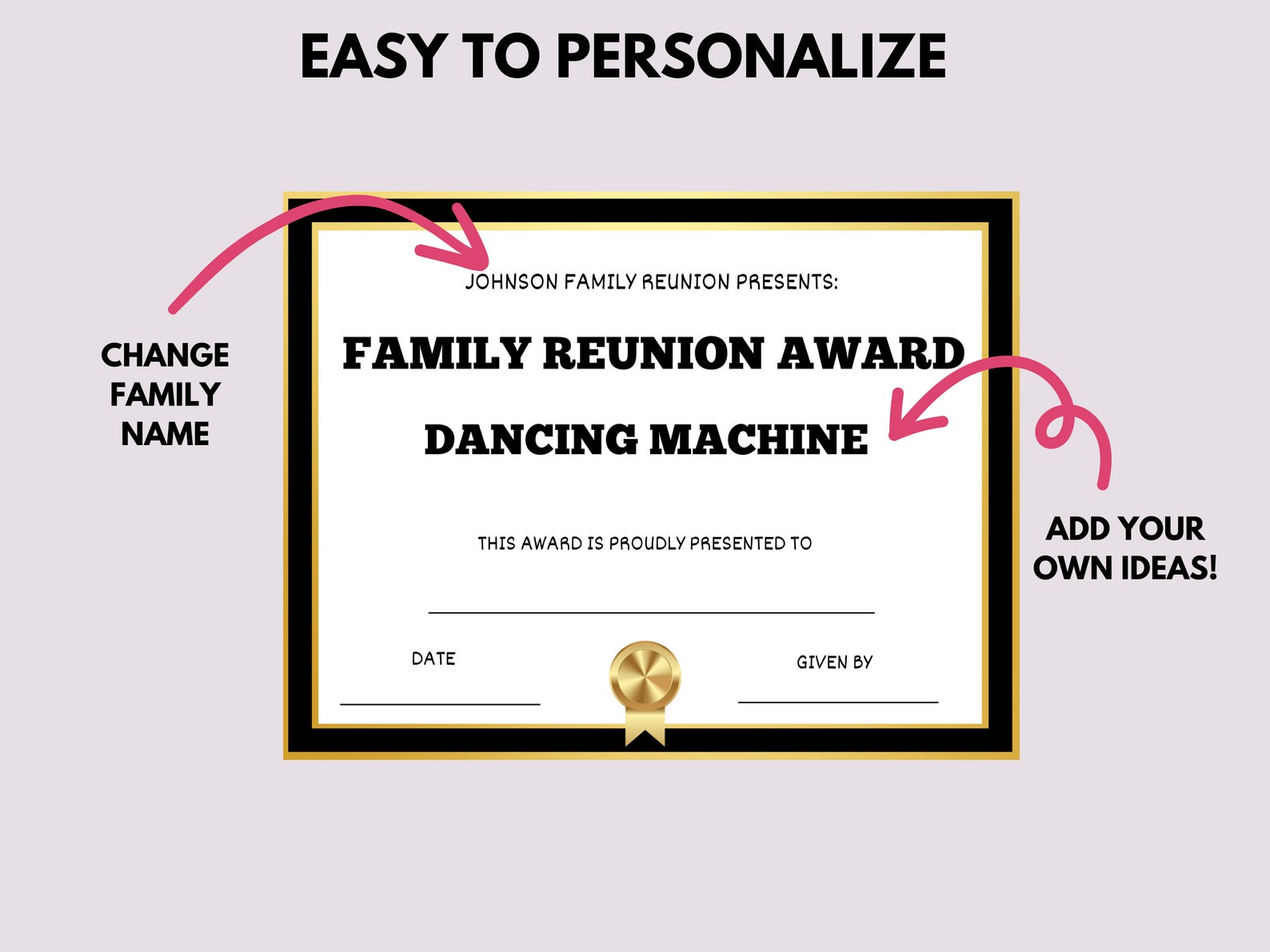 80 Editable Family Reunion Awards Certificates, Family Reunion Awards ...
