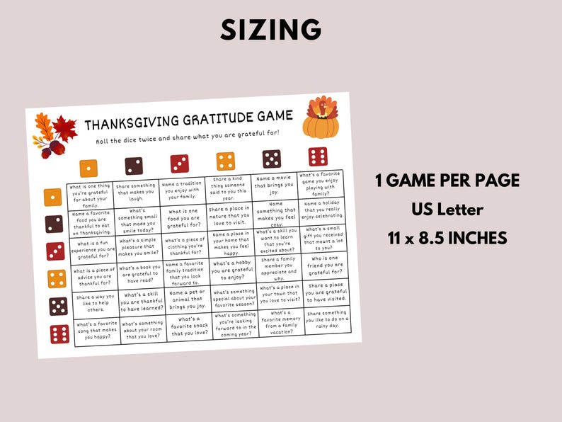 Thanksgiving Gratitude Dice Game, Thanksgiving Gratitude Game ...