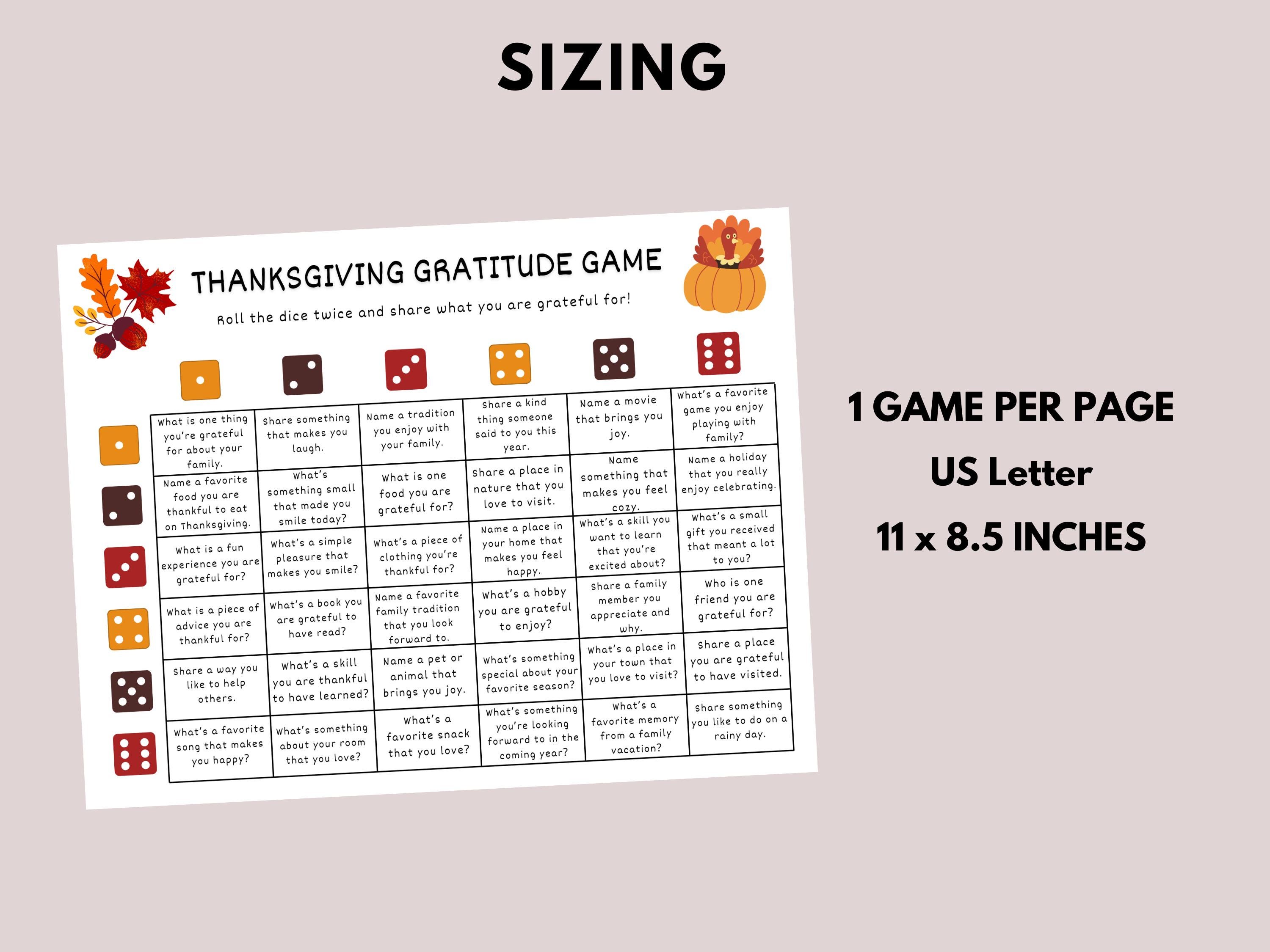 Thanksgiving Gratitude Dice Game, Thanksgiving Gratitude Game ...