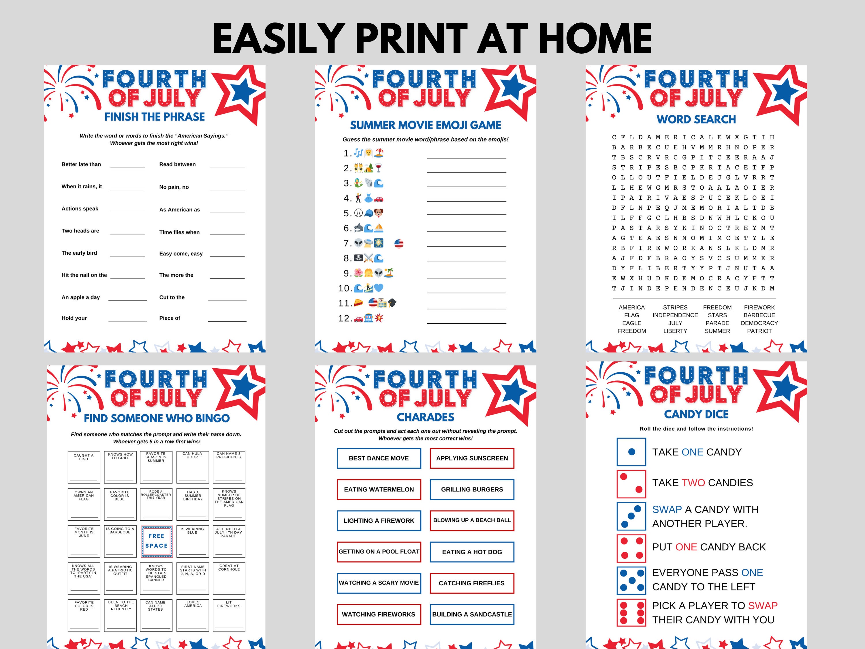 July 4th Party Games Bundle, Printable 4th of July Activity, July 4th ...