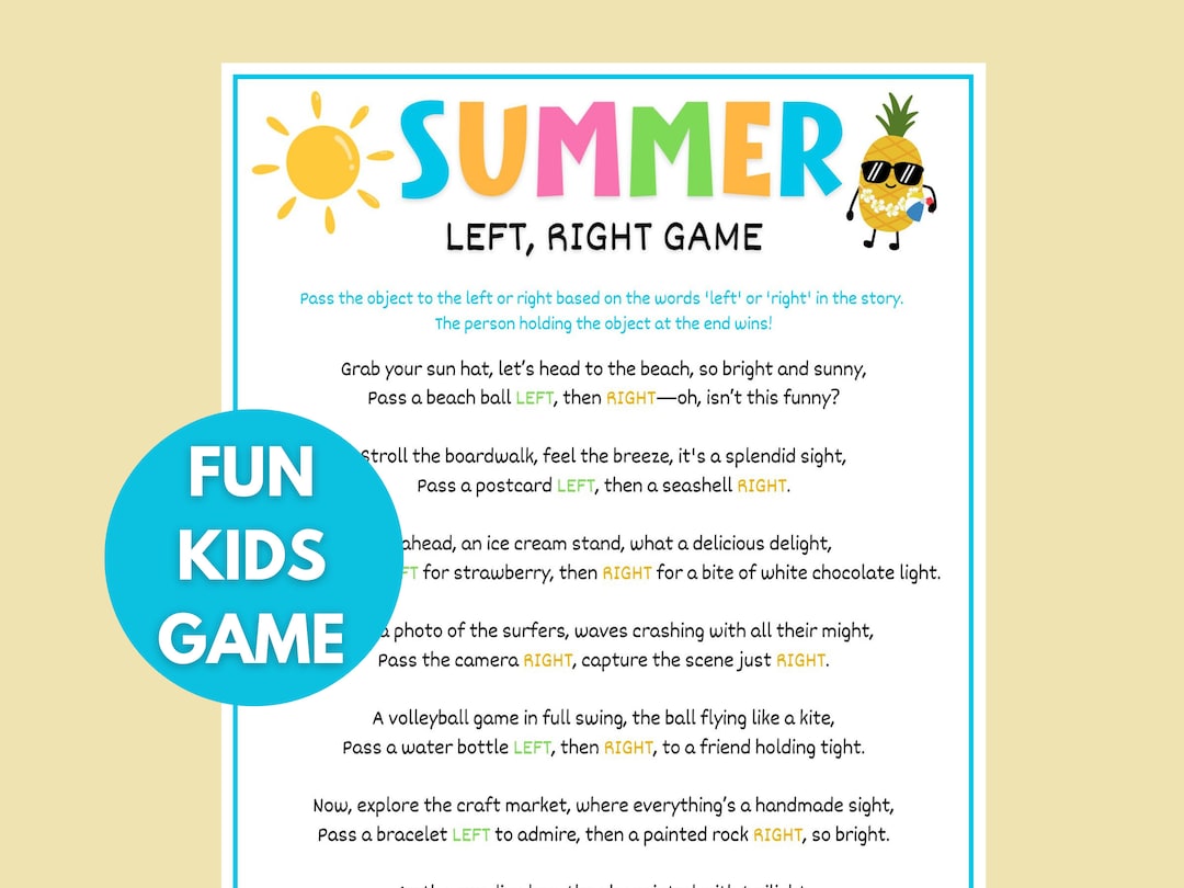Summer Left Right Game, Summer Pass the Prize, Printable Summer Games ...