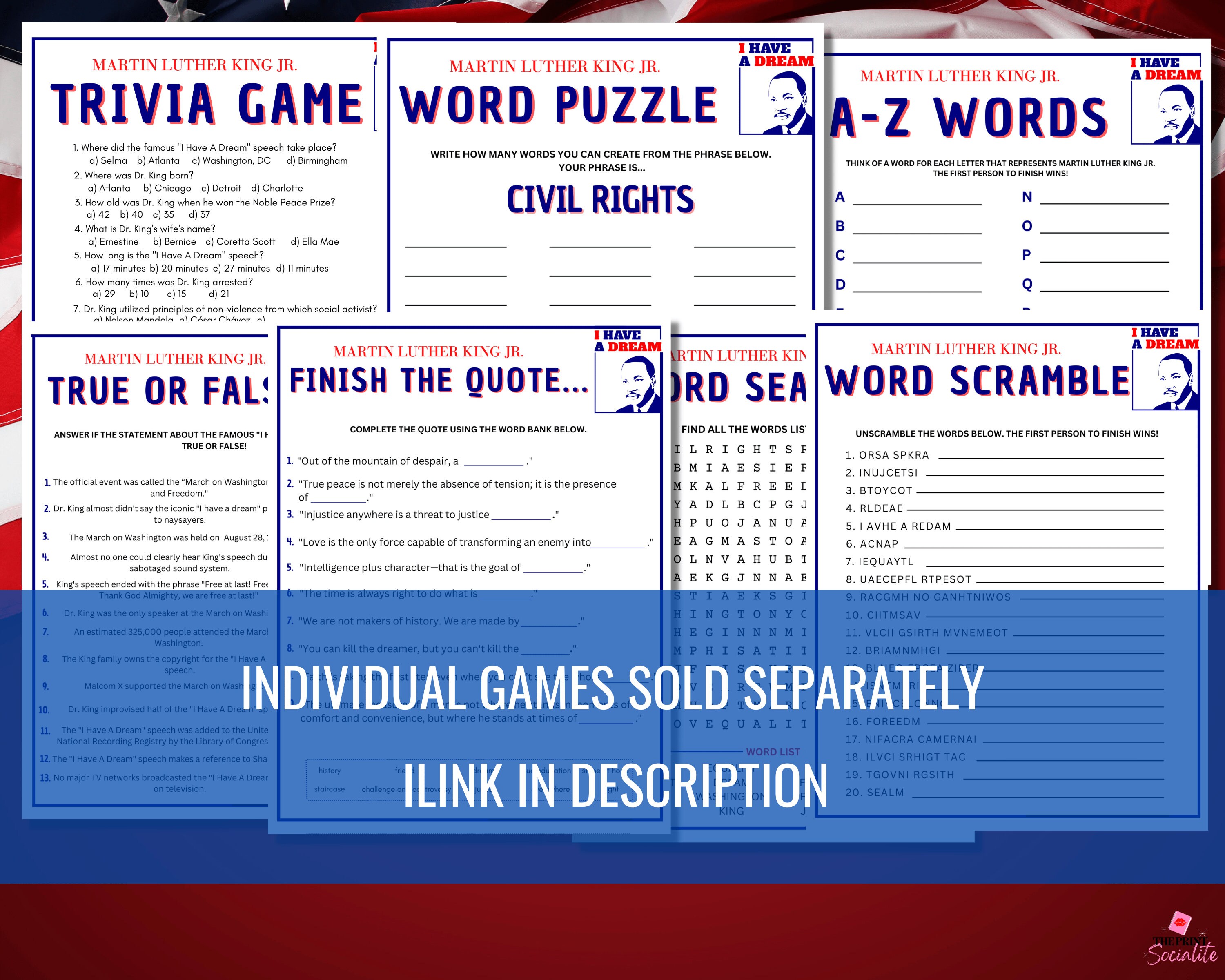 MLK Trivia, Martin Luther King Jr Trivia, Printable Game, Classroom ...