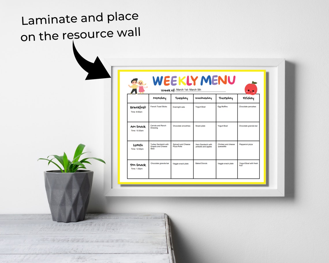 Fillable Weekly Daycare Menu, Editable Home Daycare Meal Planner ...