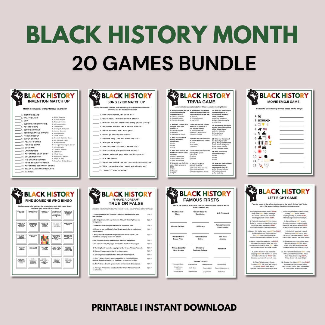 Black History Month Game Bundle, 20 Black History Games, Black History ...