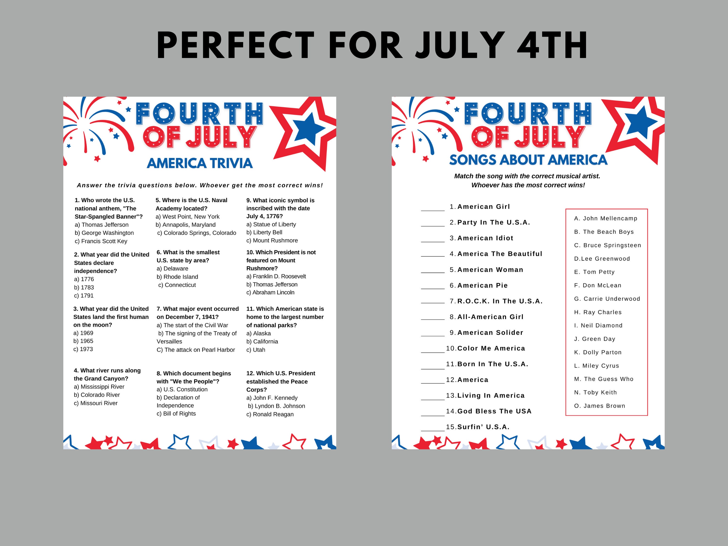 July 4th Trivia Games Bundle, 4th of July Activities, America Trivia ...