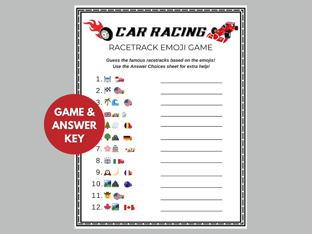 Car Racing Emoji Game, Car Racing Trivia, Motorsports Activity, Race ...