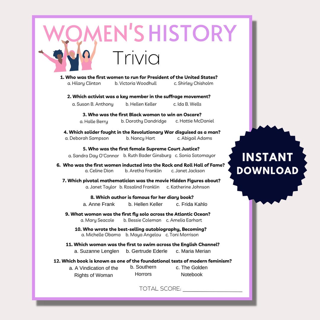 Women's History Month Trivia, Womens History Month Trivia Game ...