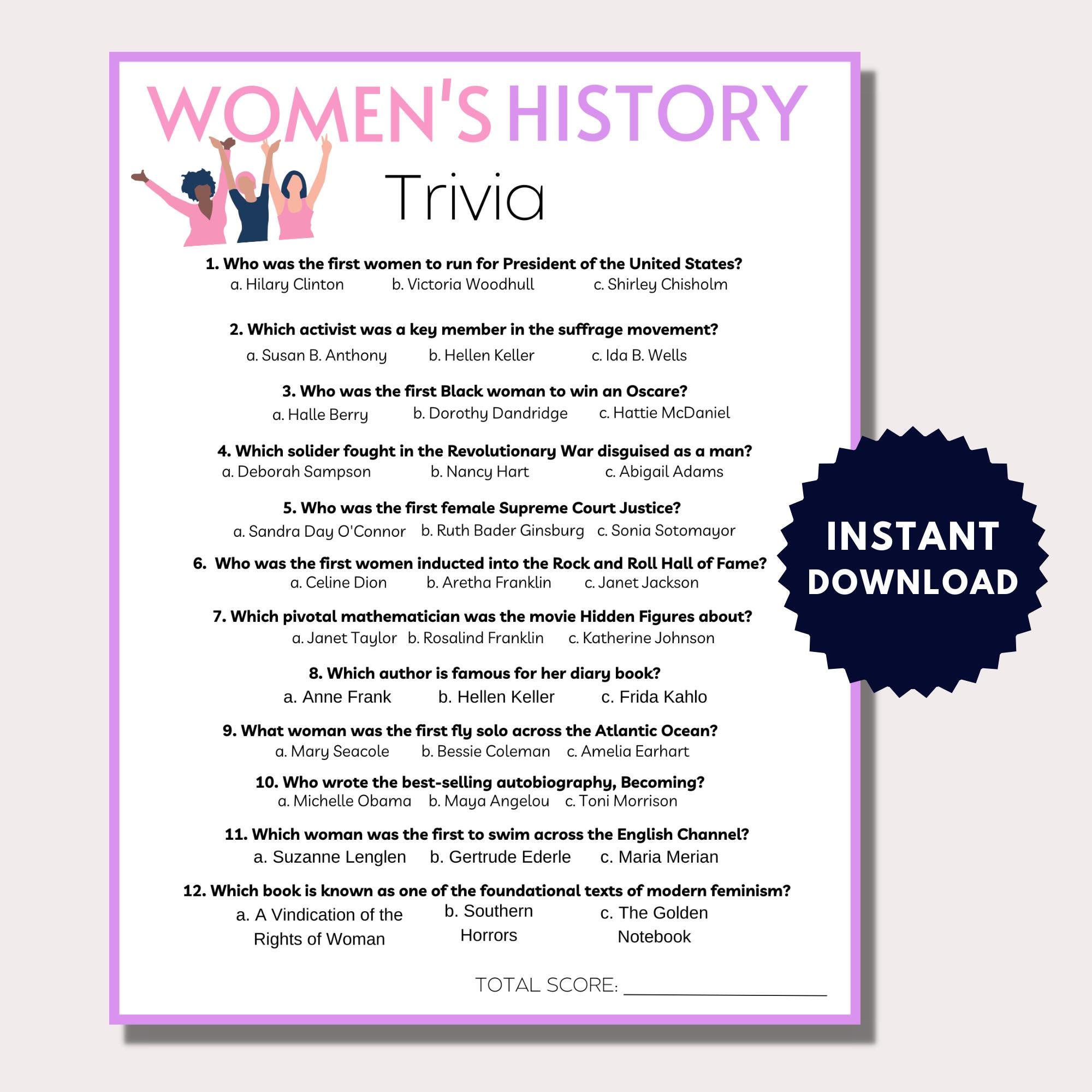Women's History Month Trivia, Womens History Month Trivia Game ...