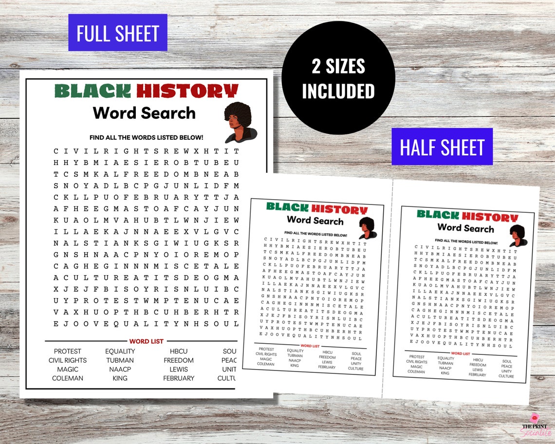 Black History Word Search, Black History Activity, Black History Month ...