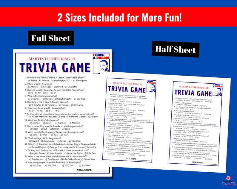 MLK Trivia, Martin Luther King Jr Trivia, Printable Game, Classroom ...