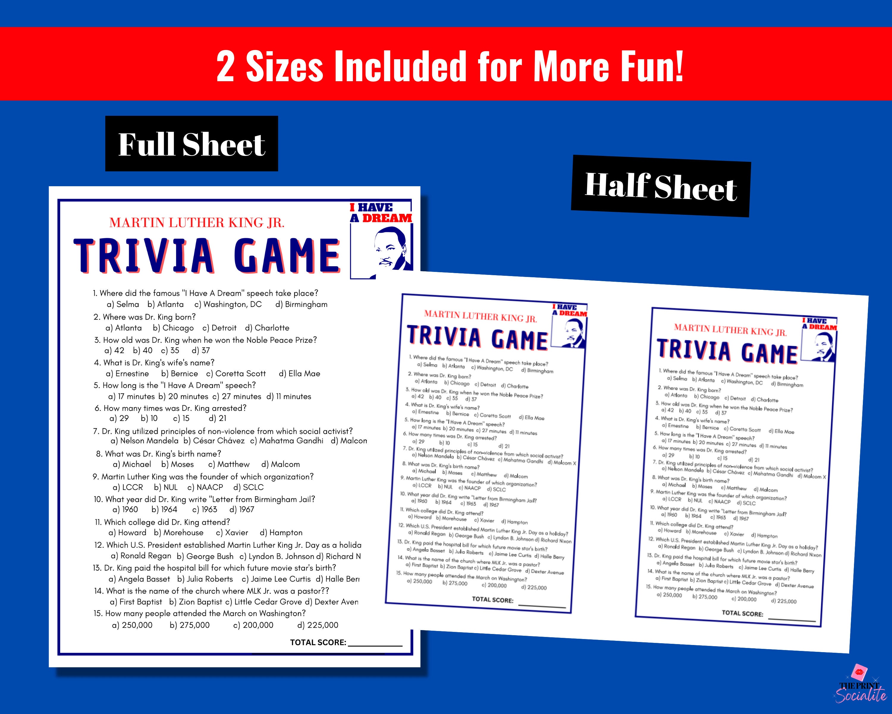 MLK Trivia, Martin Luther King Jr Trivia, Printable Game, Classroom ...
