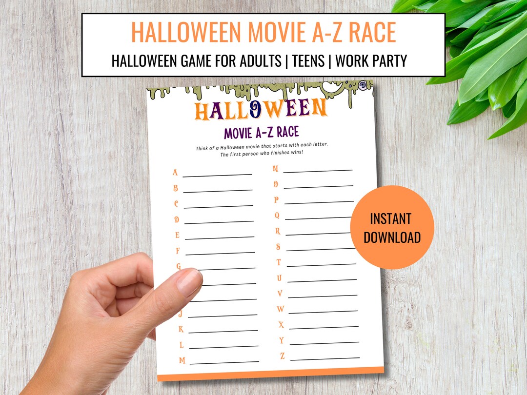 Movie A-Z Race Printable Halloween Game, Halloween Family Games ...