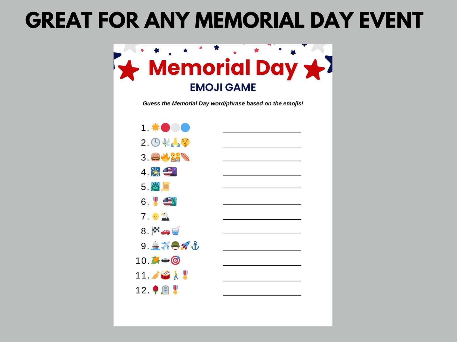 Memorial Day Emoji Game, Memorial Day Party Games, BBQ Cookout Games ...