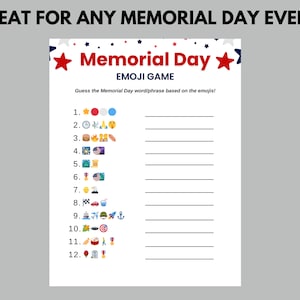 Memorial Day Emoji Game, Memorial Day Party Games, BBQ Cookout Games ...