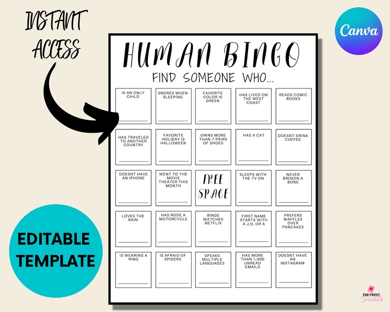 Human Bingo Template Editable Get to Know You Bingo Office - Etsy
