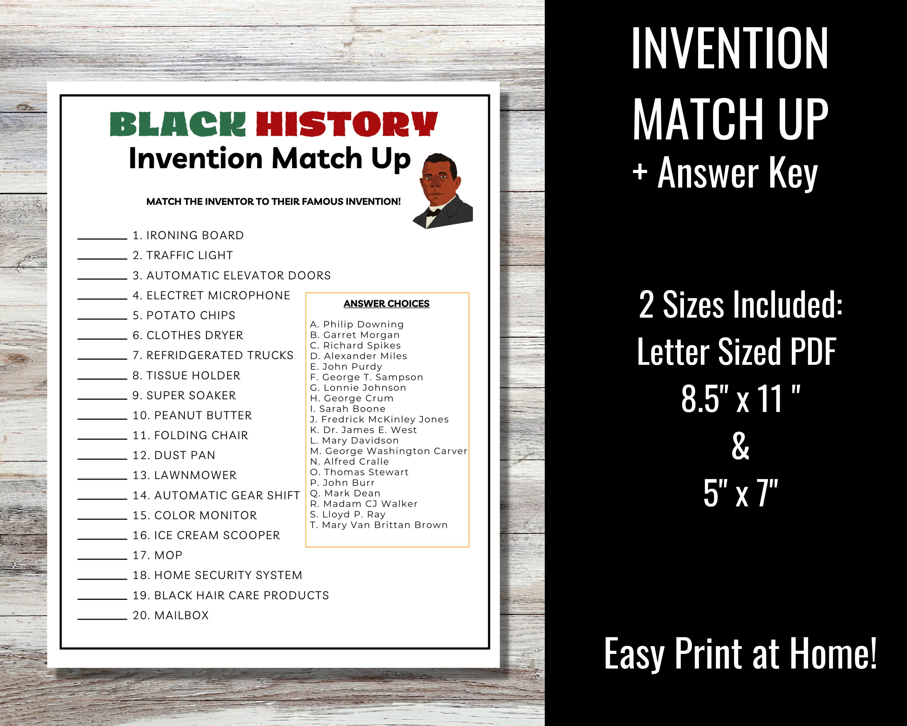 Invention Match up Black History Game, Black History Month Printable ...