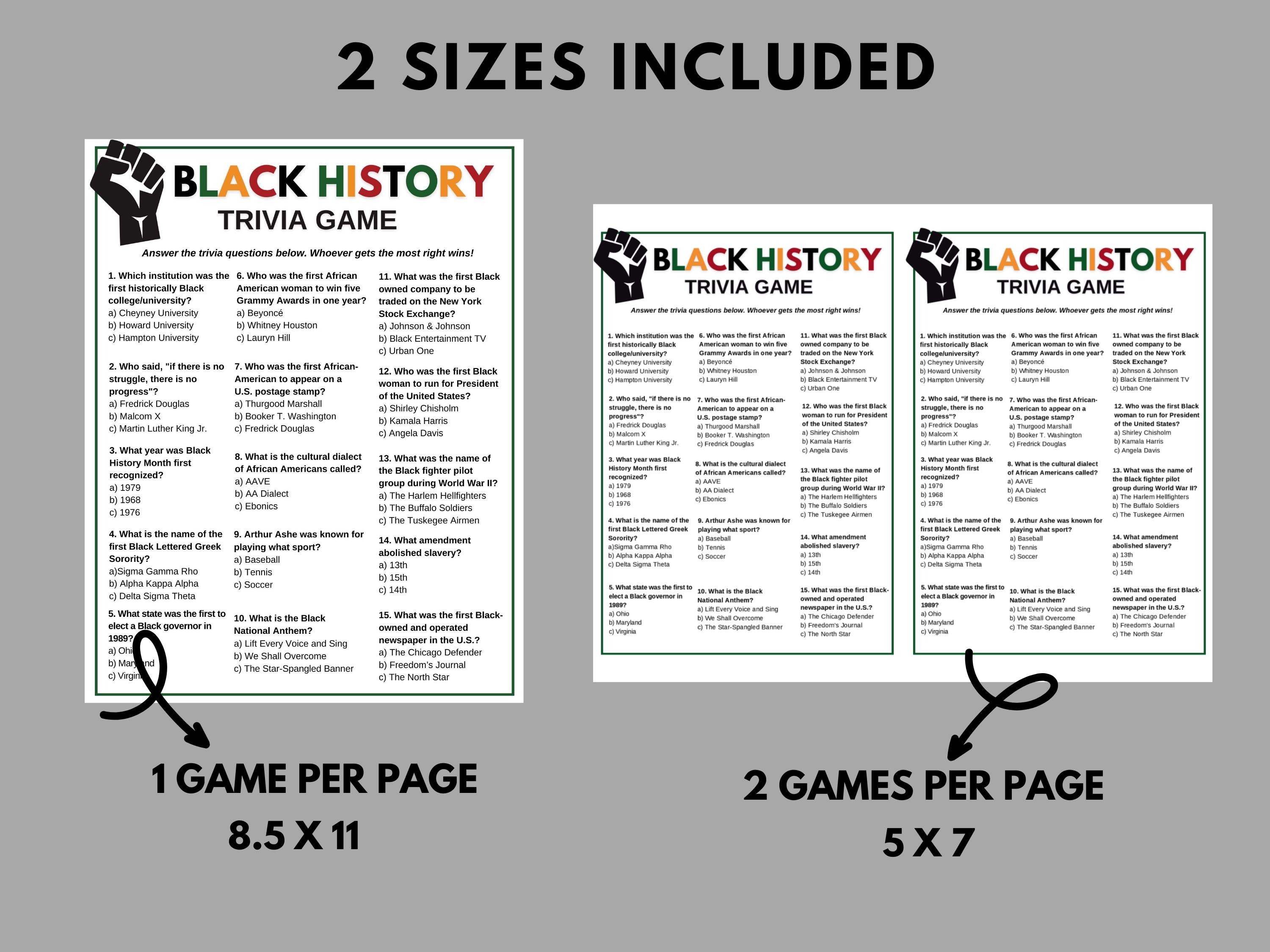 Black History Trivia, Black History Month Trivia Game, African American ...
