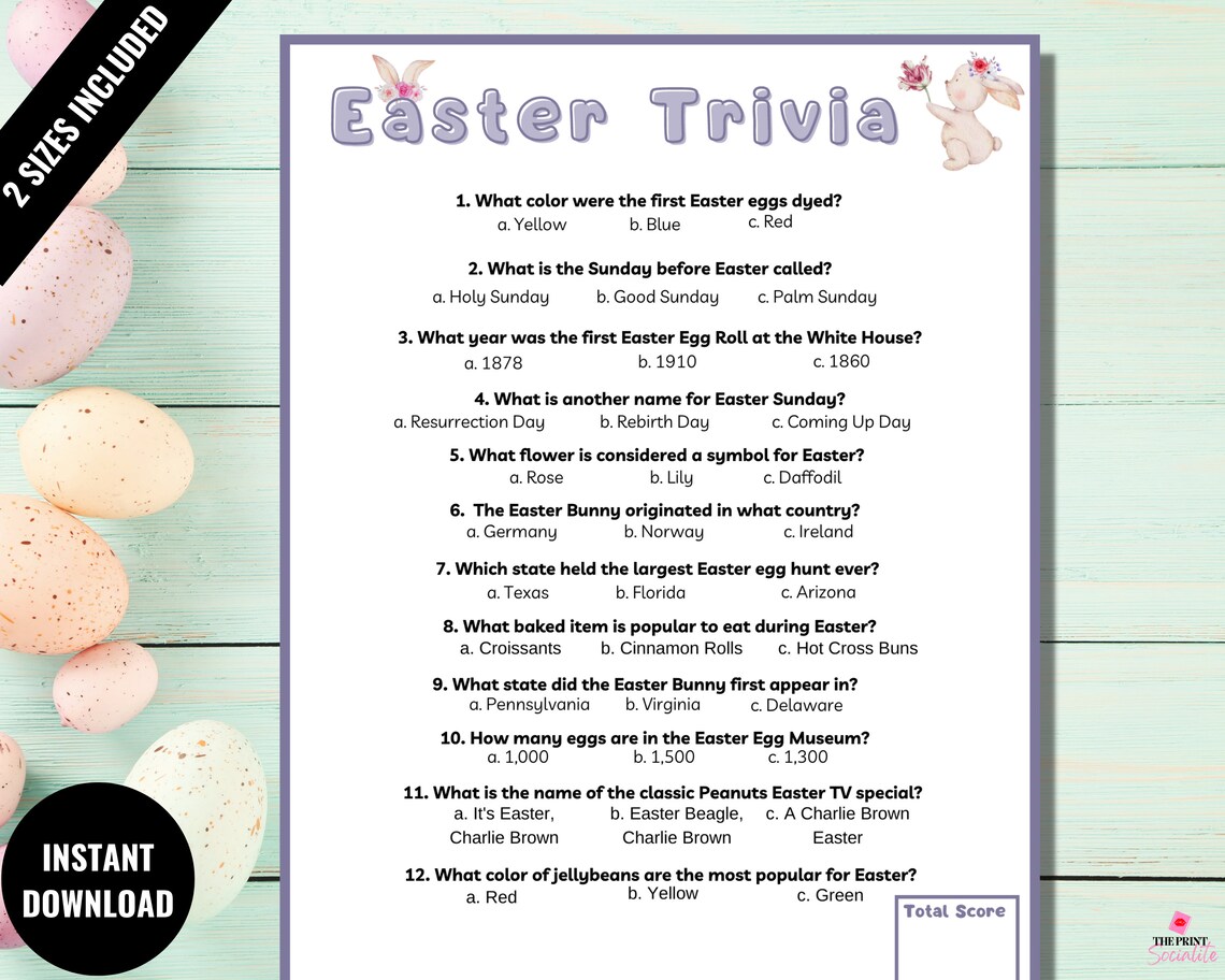 Easter Game, Easter Printable Trivia, Easter Family Activity, Kid ...