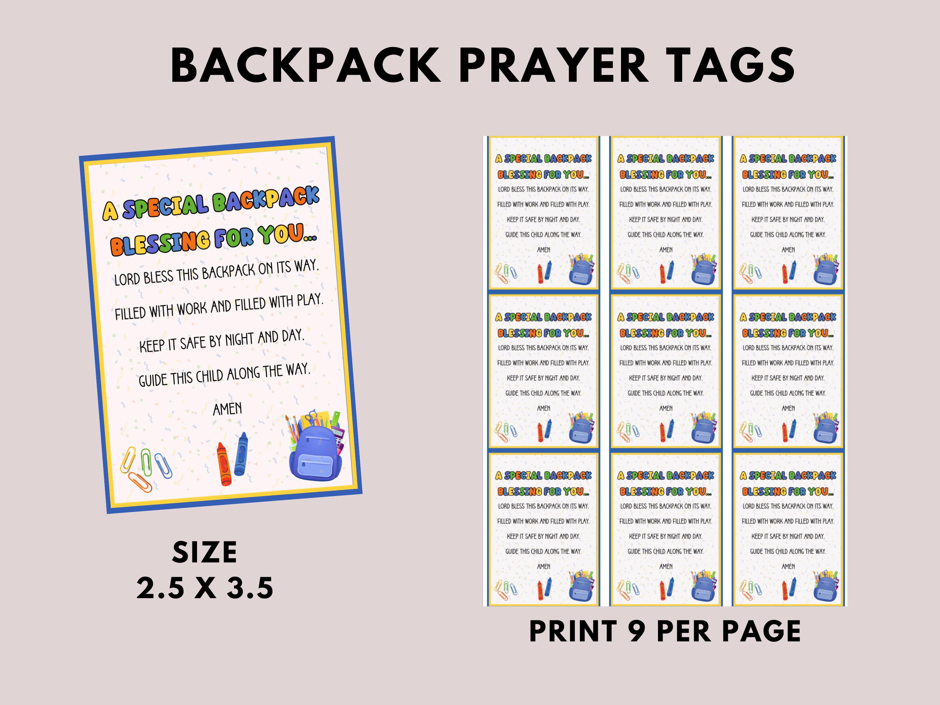 Backpack Blessing Kit, Printable Backpack Prayers Tag, Backpack ...