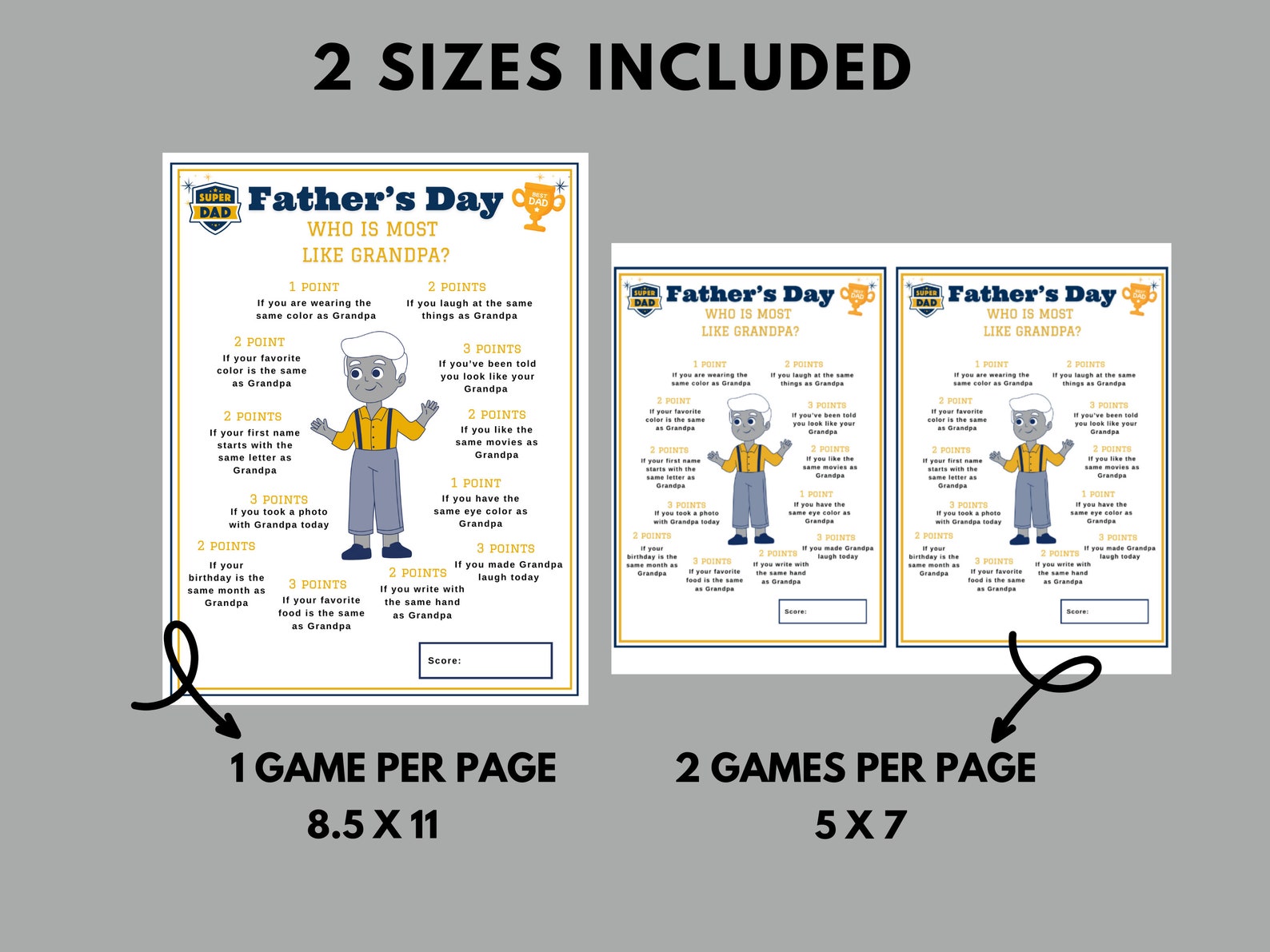 Grandpa Father's Day Games Bundle, Printable Activities for Kids ...