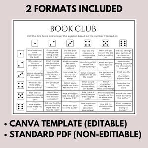 Editable Book Club Discussion Questions, Book Club Dice Game, Book Club ...