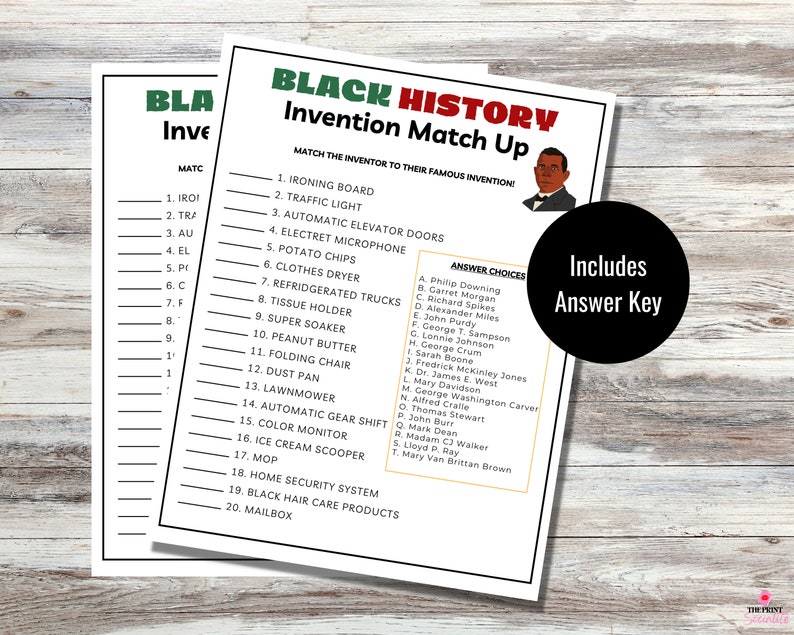Invention Match up Black History Game, Black History Month Printable ...