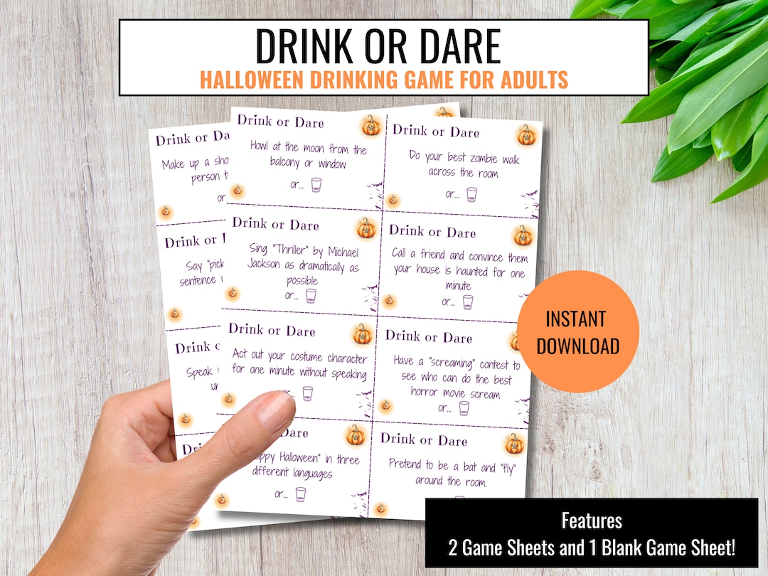 Drink or Dare, Halloween Drinking Game Printable, Adult Halloween Party ...