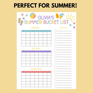 Personalized Editable Summer Bucket List Template, Kids Summer Bucket ...