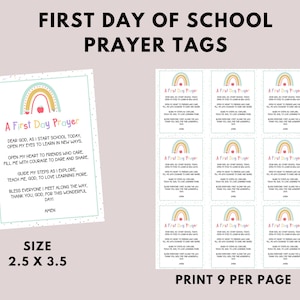 First Day of School Prayer Tag, Back to School Blessing Kit, Backpack ...