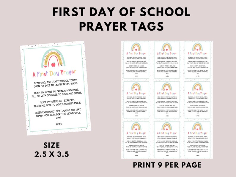 First Day of School Prayer Tag, Back to School Blessing Kit, Backpack ...