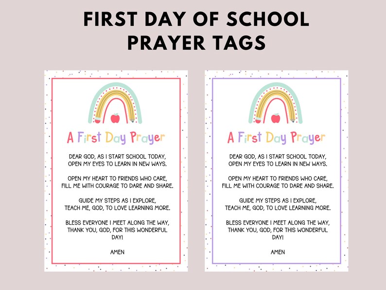 First Day of School Prayer Tag, Back to School Blessing Kit, Backpack ...