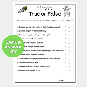 Cicada True or False, Kids Summer Activity, Cicada Quiz, Homeschool ...