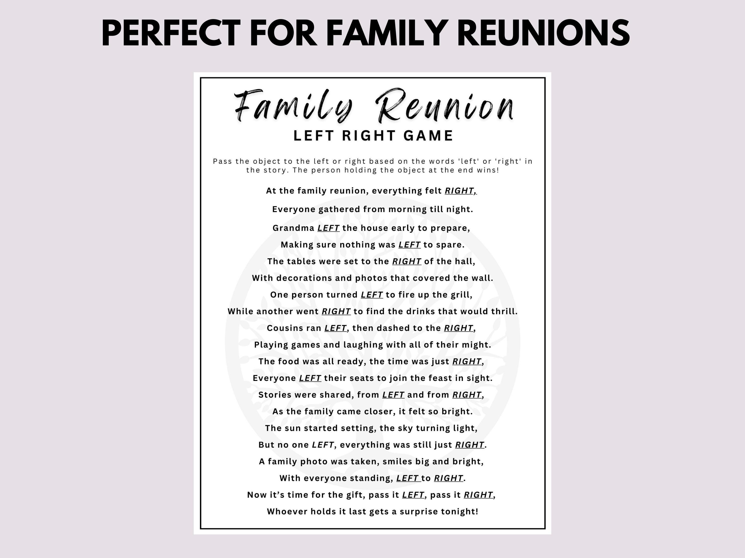 Family Reunion Left Right Game, Family Reunion Party Games, Family ...